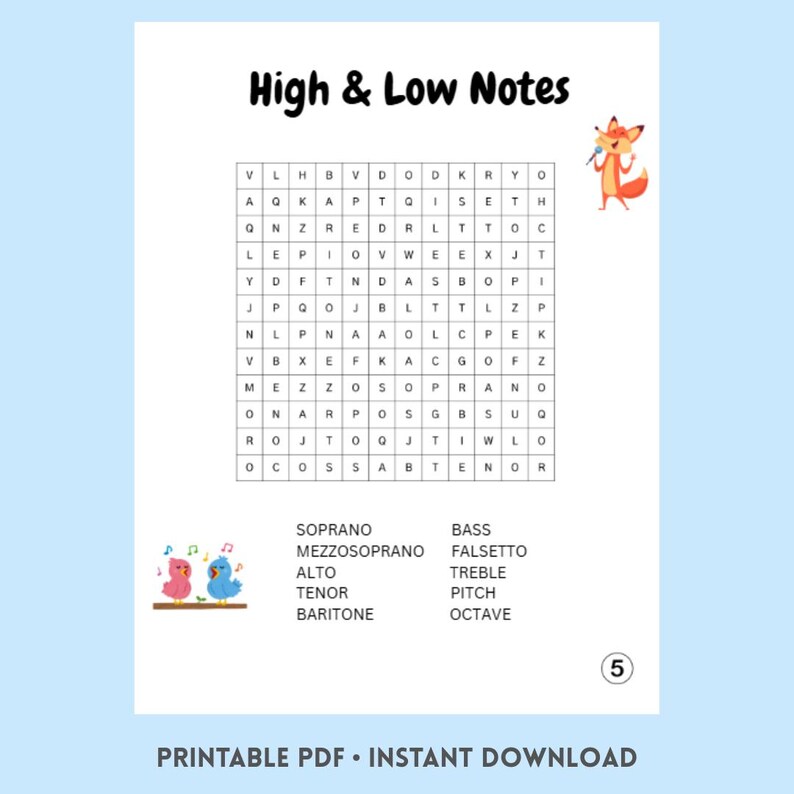 Music Word Search Worksheets – Kids' Educational Puzzles (PDF) - Etsy