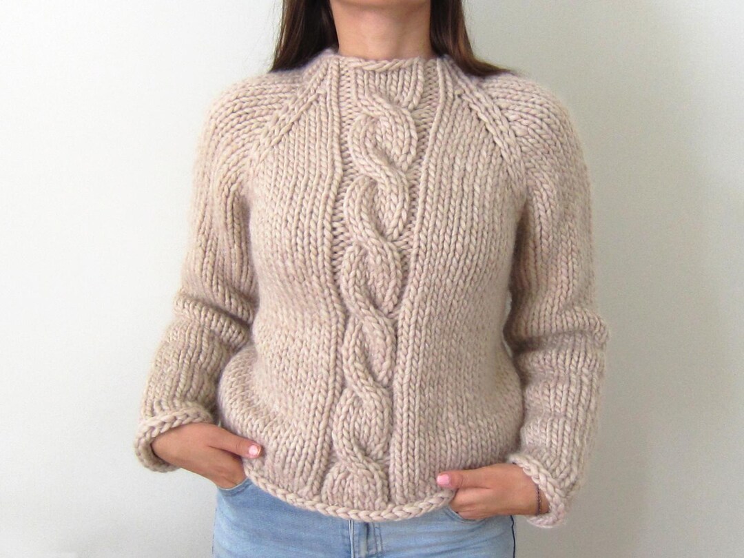 Knitting Pattern Super Chunky Sweater Wool Cable Sweater Top Down ...