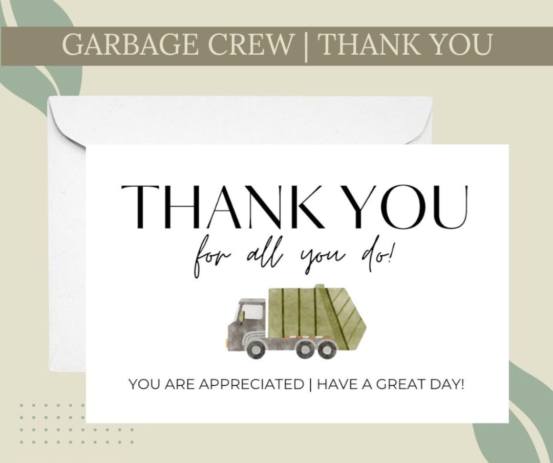 Garbage Crew Thank-you | Card | Display Sign | Notes | Gratitude ...