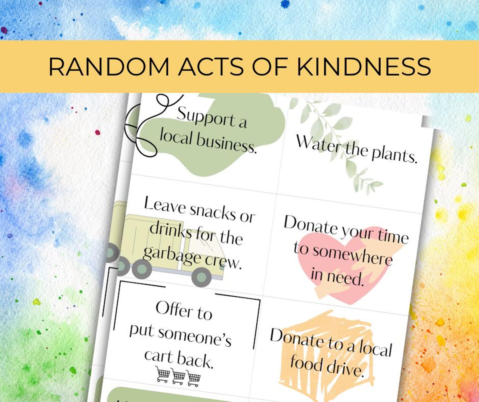 Random Acts of Kindness Cards | Printable | Positivity | 40 Cards ...