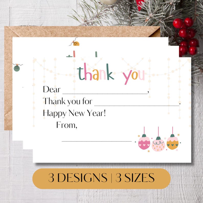 Fillable Thank-you Cards | Holidays | 3 Designs | 3 Sizes | Printable ...