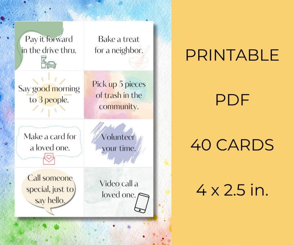 Random Acts of Kindness Cards | Printable | Positivity | 40 Cards ...