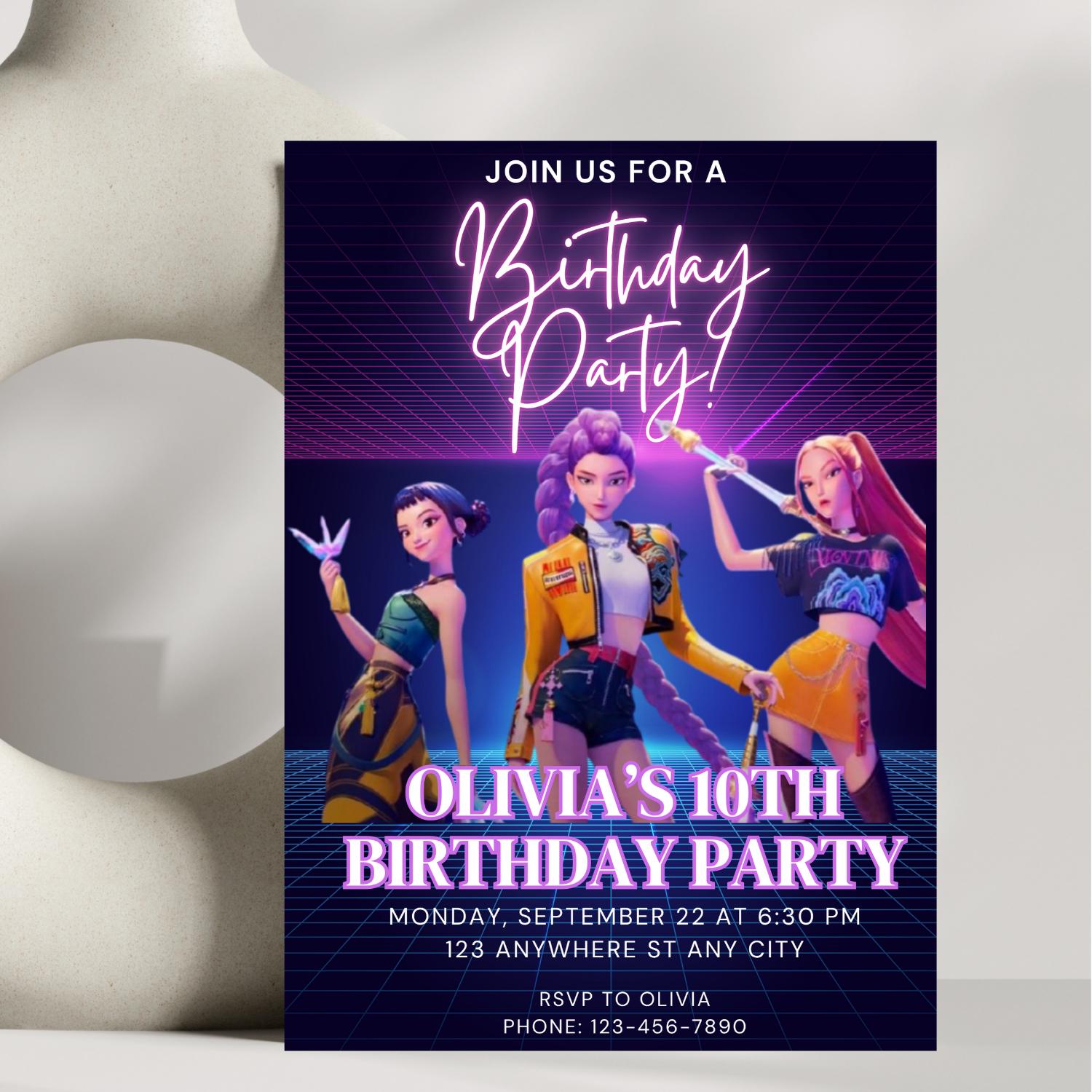 Kpop Demon Hunter Birthday Invitation | Editable Canva Template | Kpop ...