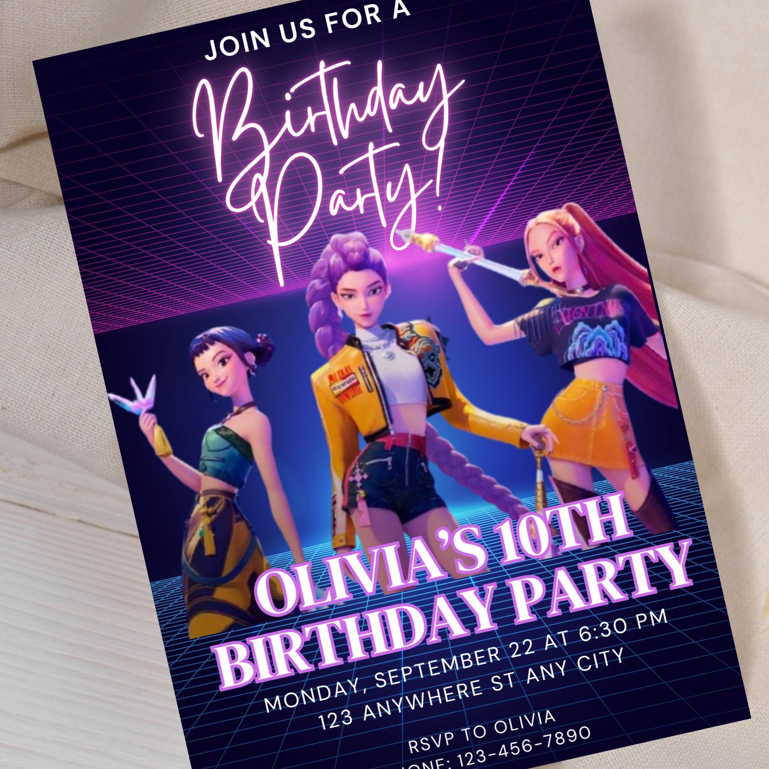Kpop Demon Hunter Birthday Invitation | Editable Canva Template | Kpop ...