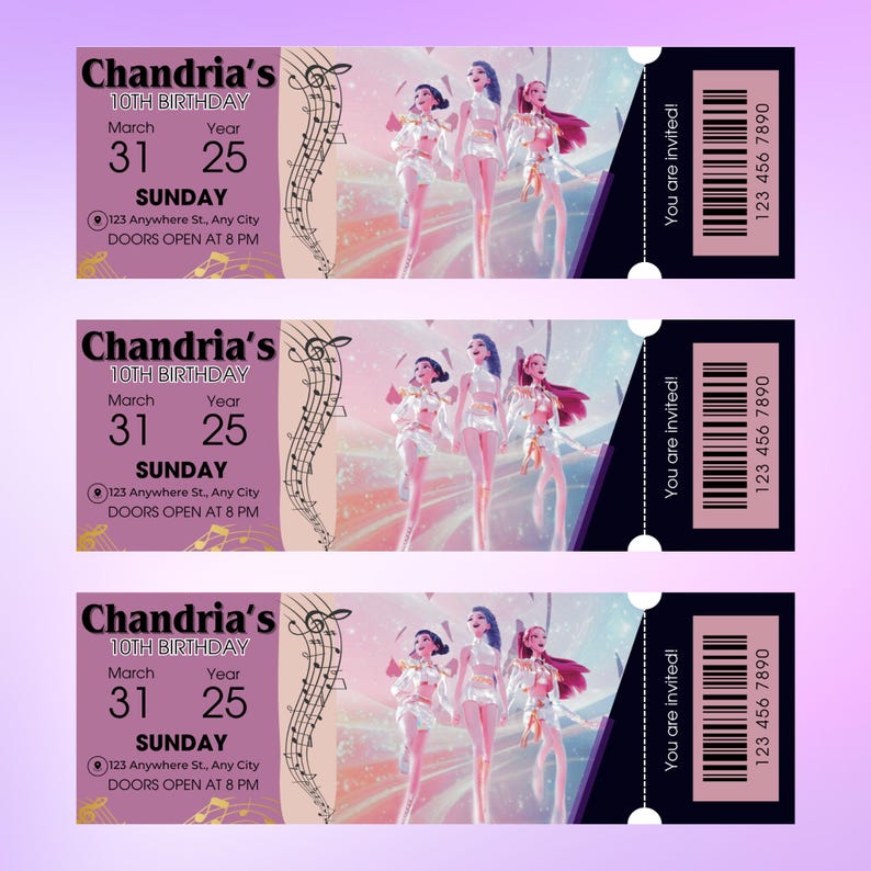 K-pop Demon Hunter Birthday Invitation | Editable Ticket Designs ...