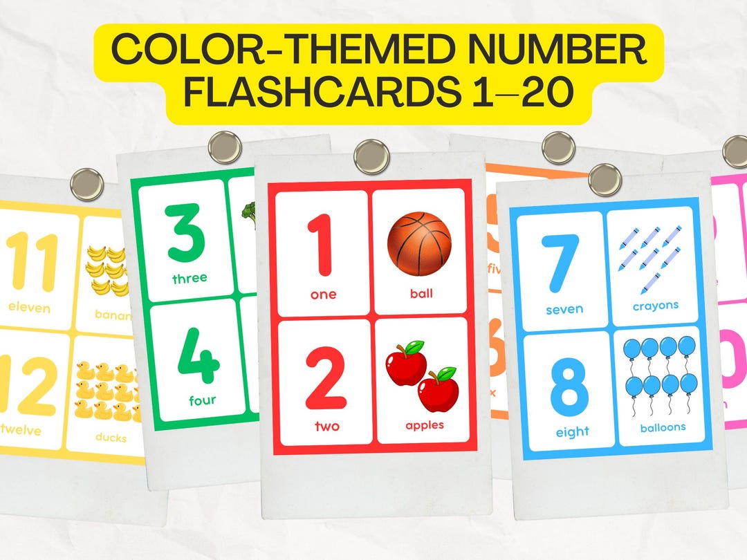 Color Number Flashcards 1-20: Printable Math Learning (PDF + PNG) - Etsy