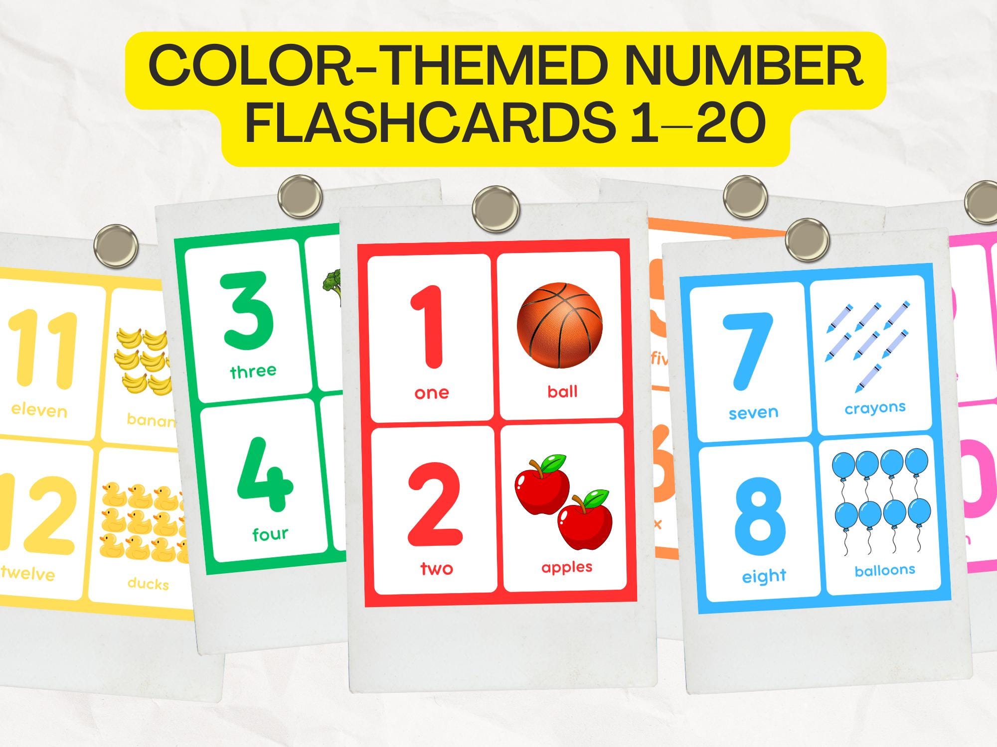 Color Number Flashcards 1-20: Printable Math Learning (PDF + PNG) - Etsy