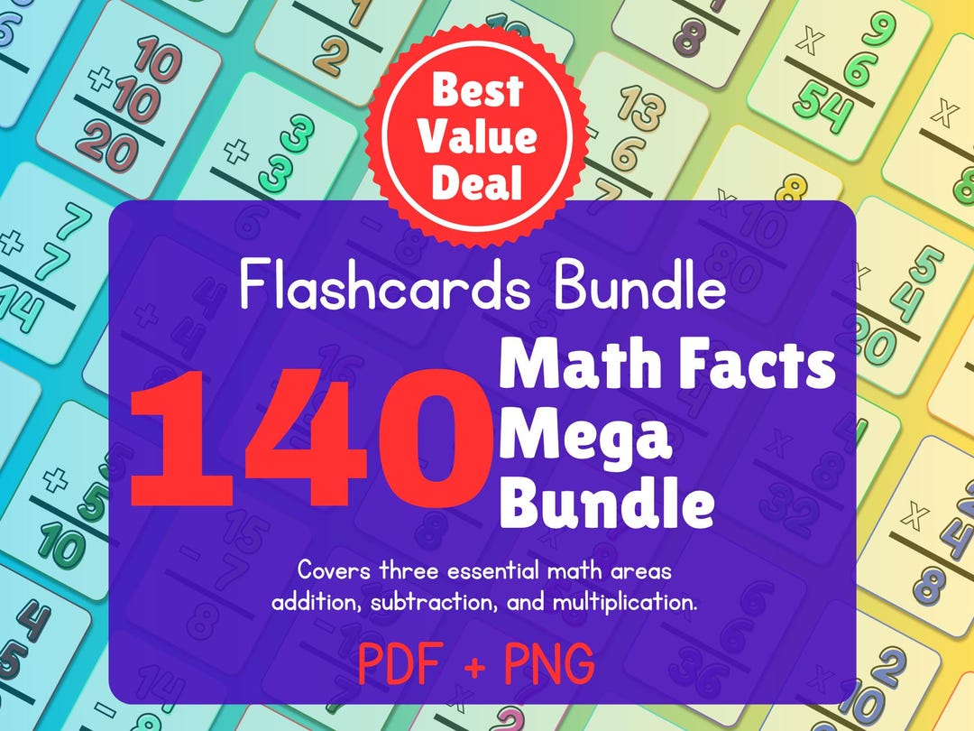 Math Facts Flashcards Bundle: Addition, Subtraction, Multiplication ...