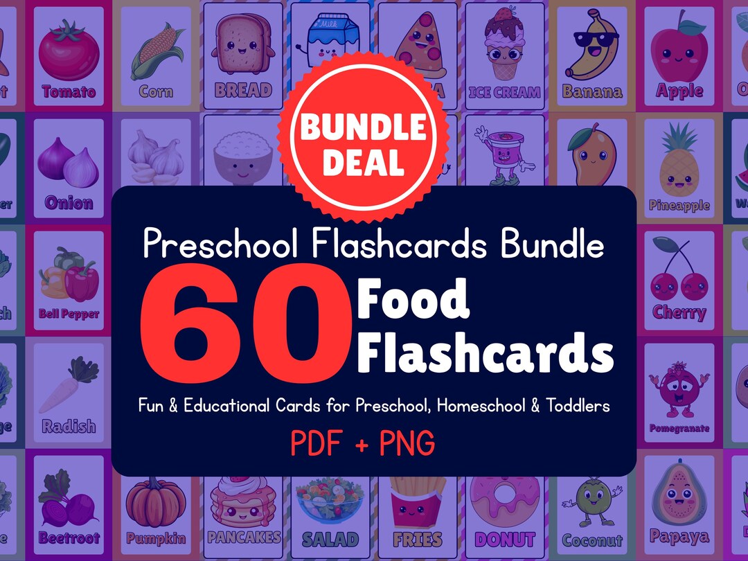 60 Printable Food Flashcards Mega Bundle: Fruits, Vegetables & Snacks ...