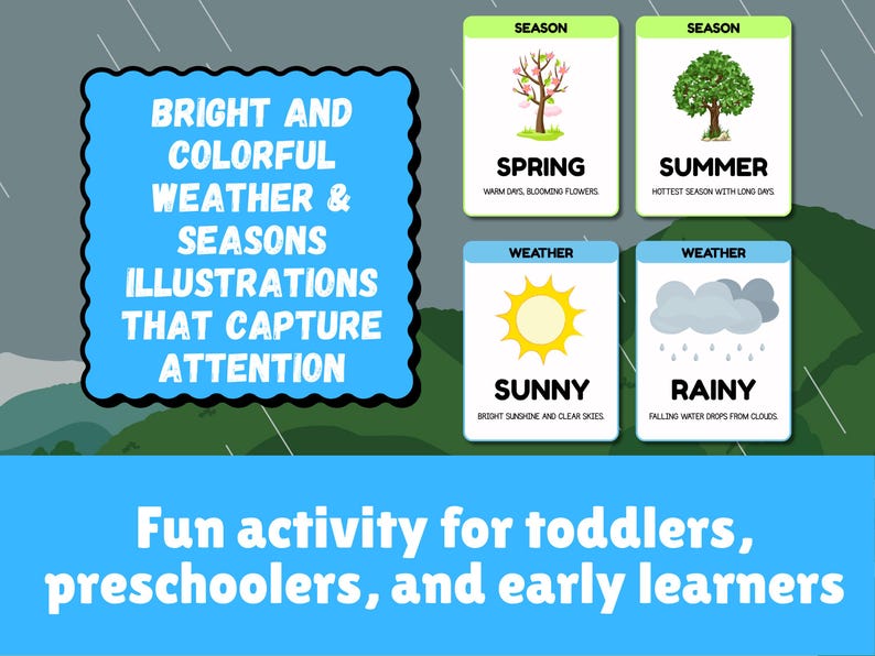 24 Printable Weather & Seasons Flashcards: Educational Learning Cards ...