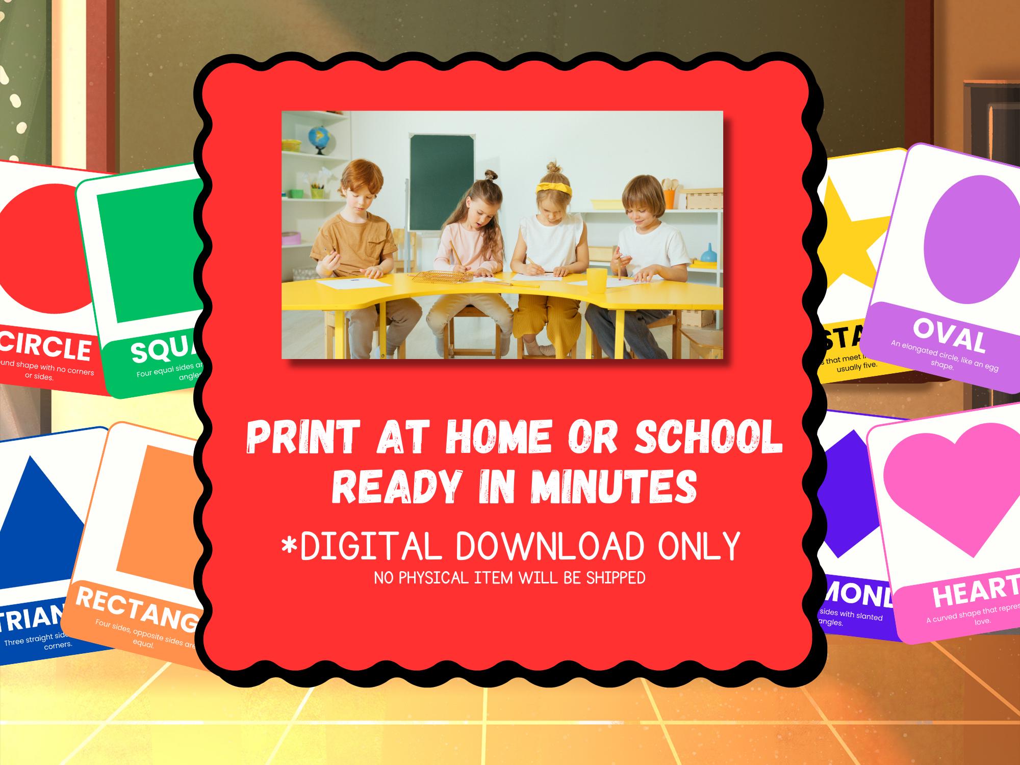 16 Basic Shapes Flashcards: Printable Learning Cards for Kids – Instant ...