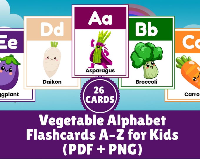 Fruit and Vegetable Alphabet Flash Cards, Food Alphabet Flash Cards ...