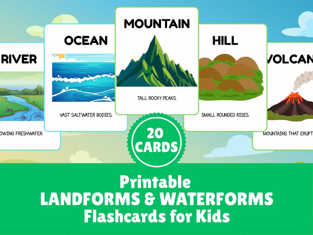 20 Printable Landforms & Waterforms Flashcards: Kids Geography Learning ...