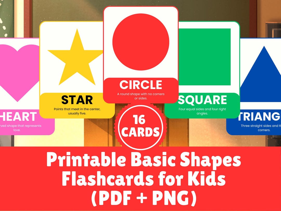 16 Basic Shapes Flashcards: Printable Learning Cards for Kids – Instant ...