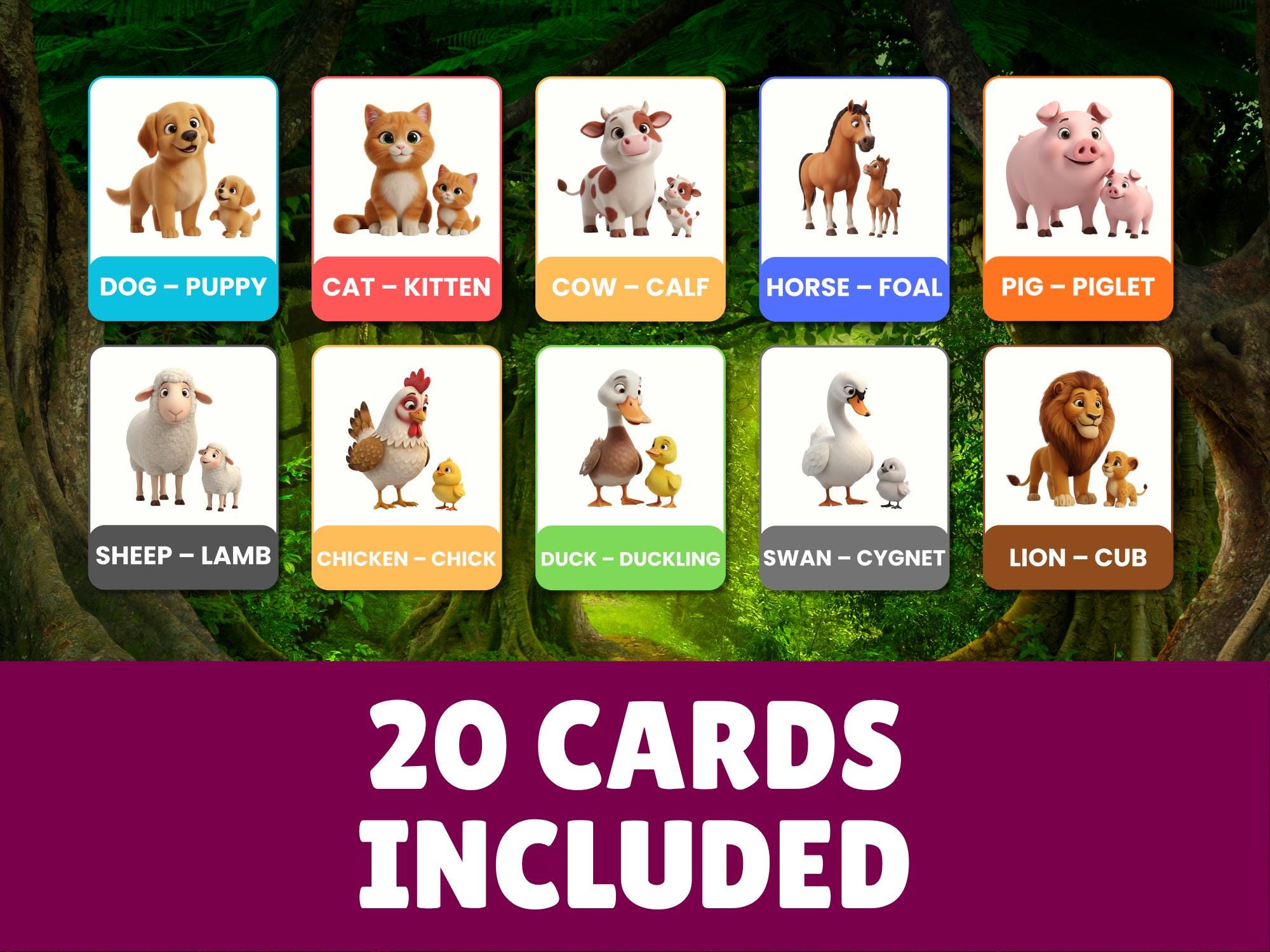 Animals and Their Babies Flashcards for Kids – 20 Printable Learning ...