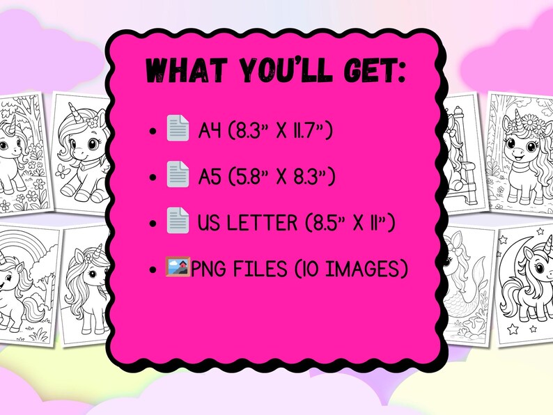10 Unicorn Coloring Pages for Kids: Printable Activity Set – Instant ...