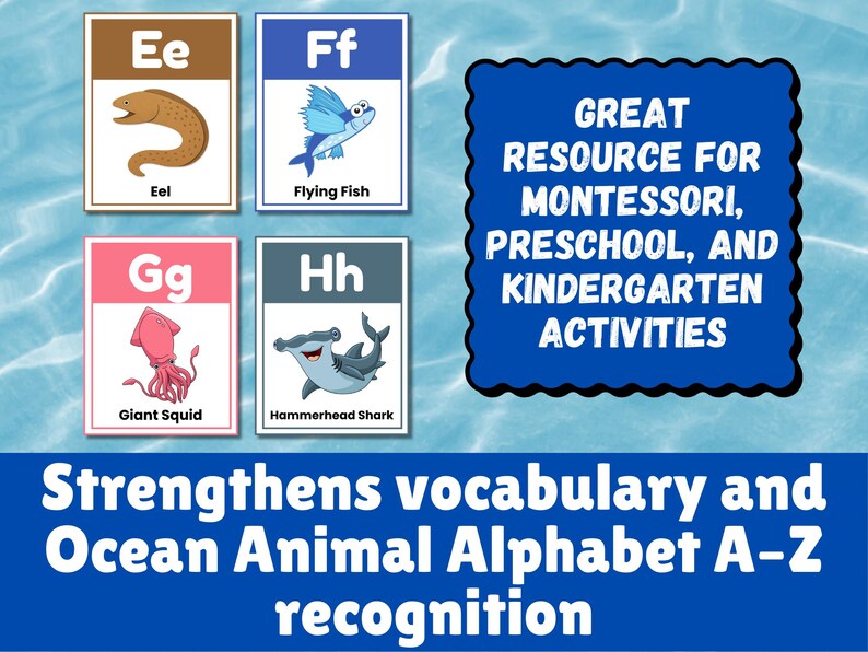 Ocean Animal Alphabet Flashcards: Sea Creature Learning Cards (PDF ...