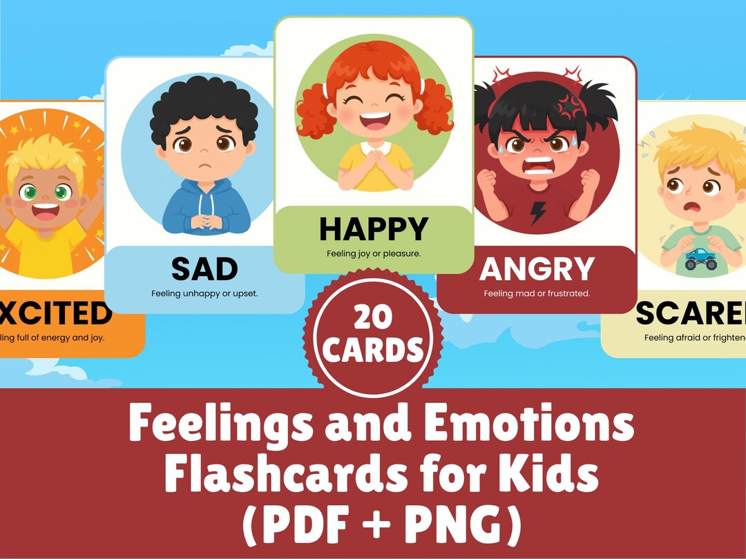 Feelings & Emotions Flashcards: SEL Learning Cards for Kids (PDF + PNG ...
