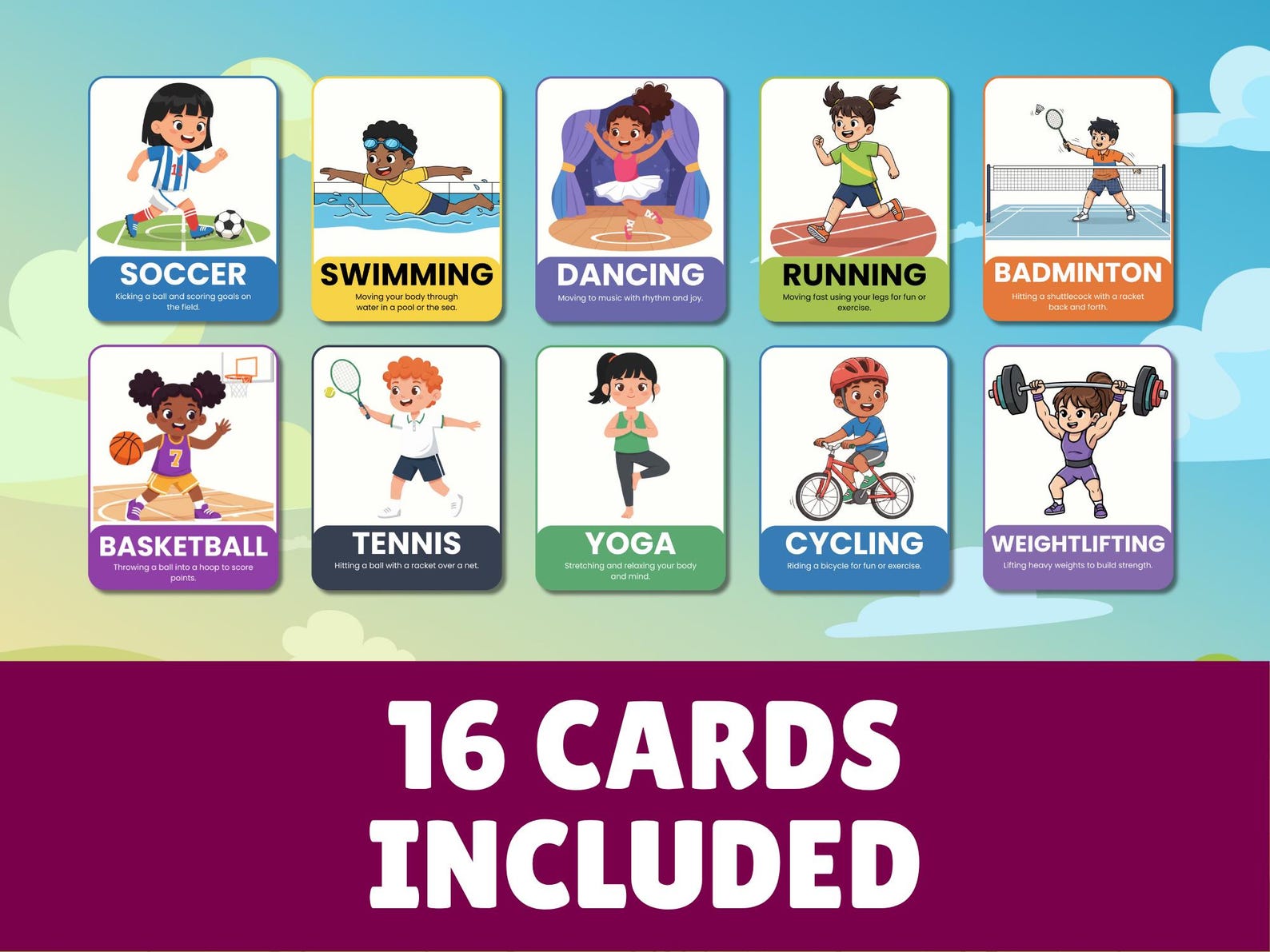 Sports and Activities Flashcards: Printable Learning Cards for Kids ...
