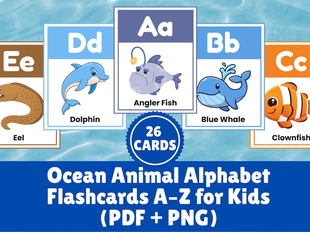 Ocean Animal Alphabet Flashcards: Sea Creature Learning Cards (PDF ...