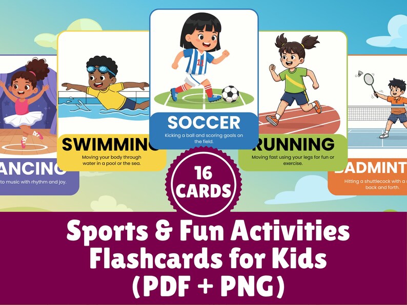 Sports and Activities Flashcards: Printable Learning Cards for Kids ...