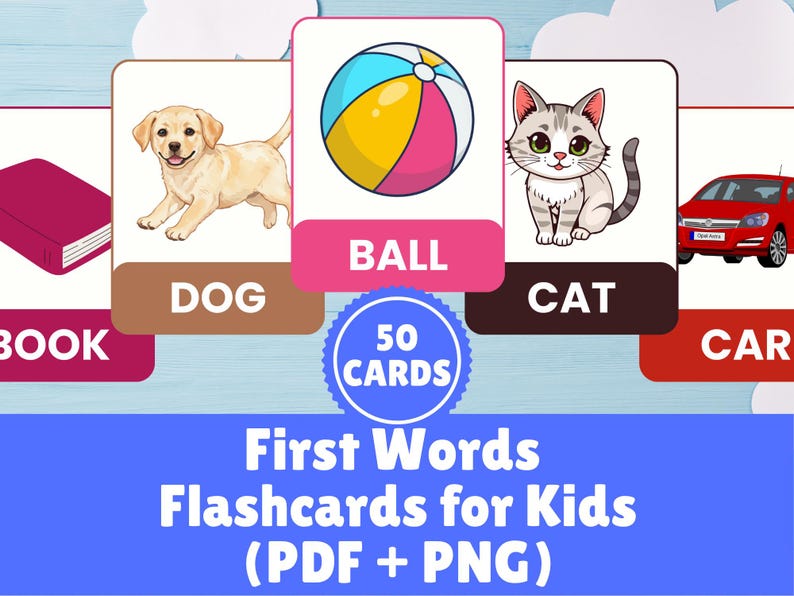 Printable 50 First Words Flashcards – Learning Cards for Kids – Instant ...