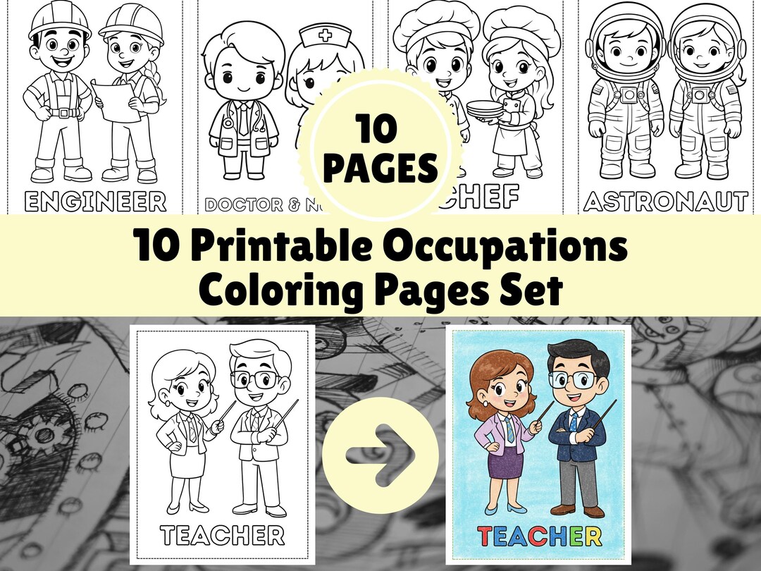Printable Occupations Coloring Set: 10 Career-themed Activity Pages for ...