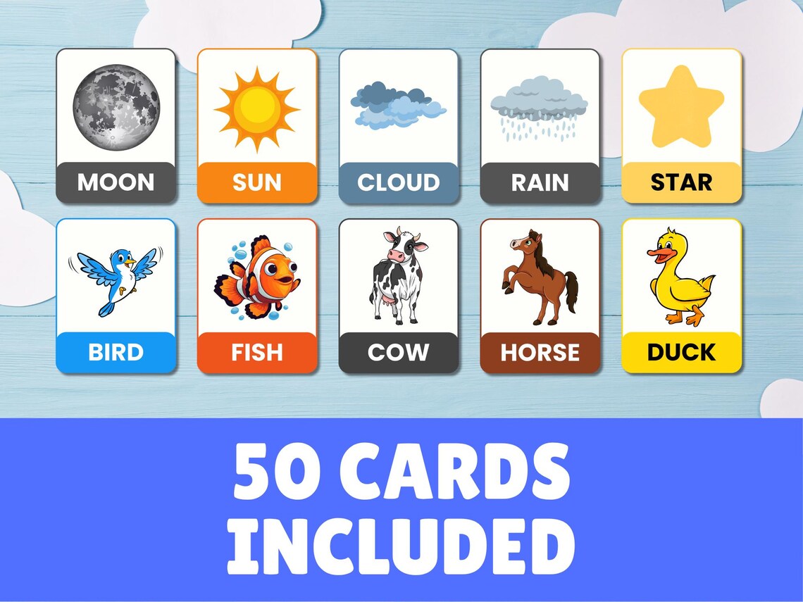 Printable 50 First Words Flashcards – Learning Cards for Kids – Instant ...