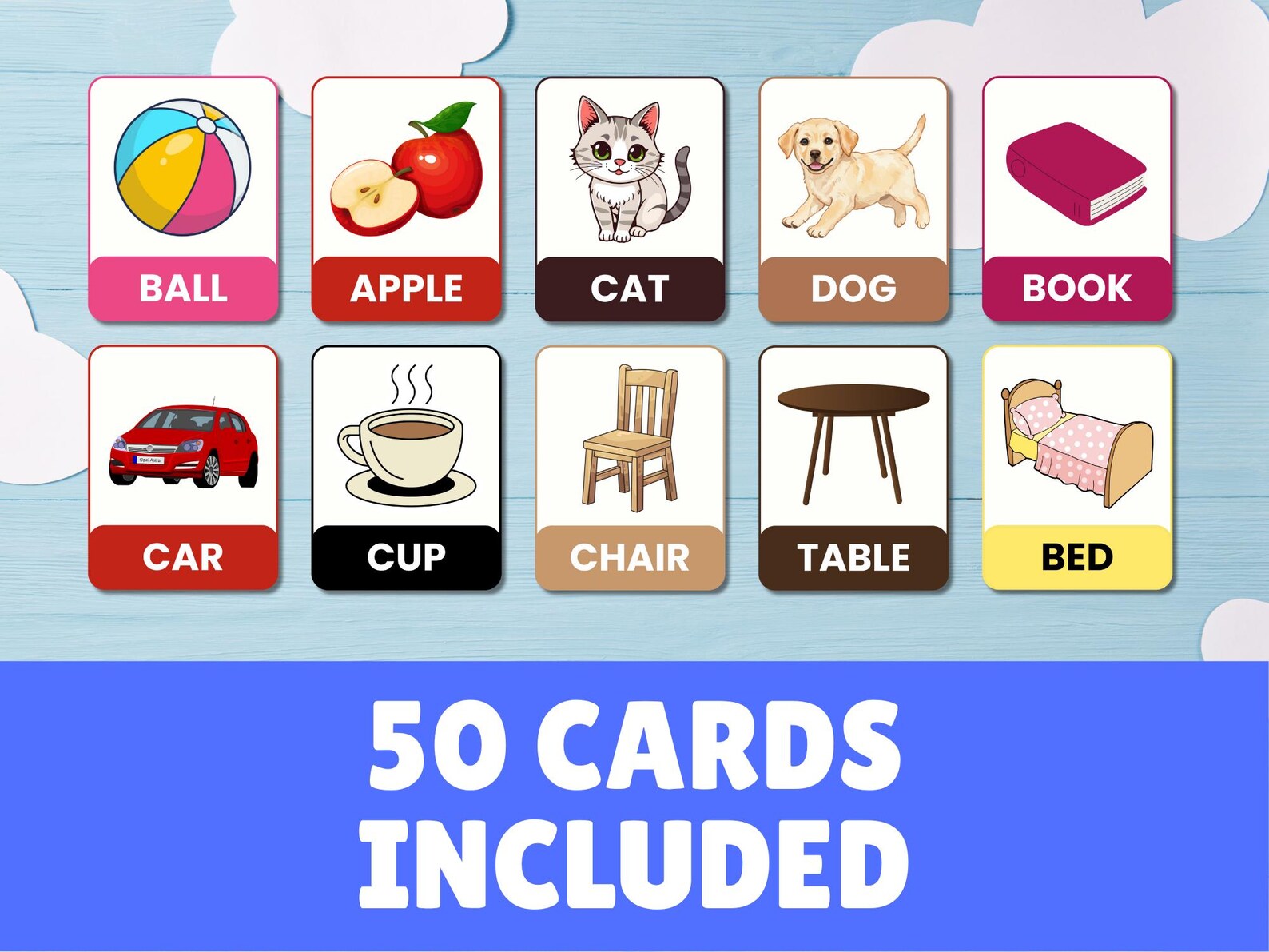 Printable 50 First Words Flashcards – Learning Cards for Kids – Instant ...