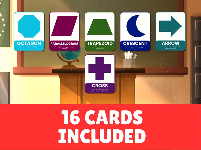 16 Basic Shapes Flashcards: Printable Learning Cards for Kids – Instant ...