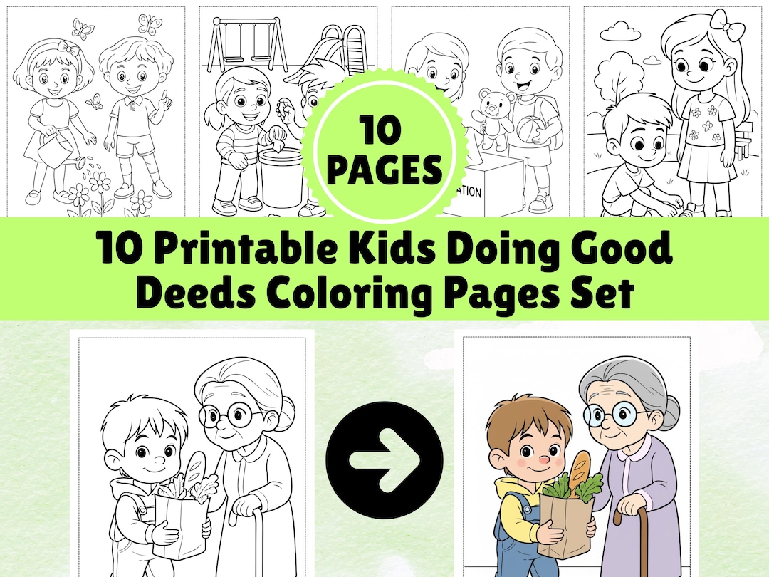 Kindness Coloring Pages: Kids Doing Good Deeds (PDF + PNG Downloadable ...