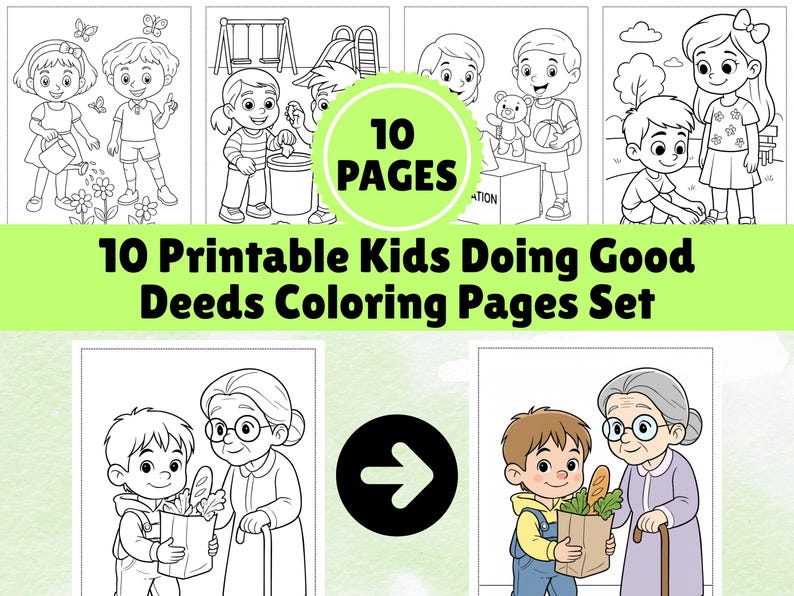 Kindness Coloring Pages: Kids Doing Good Deeds (PDF + PNG Downloadable ...