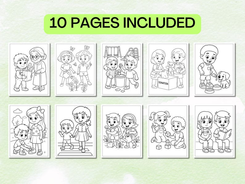 Kindness Coloring Pages: Kids Doing Good Deeds (PDF + PNG Downloadable ...