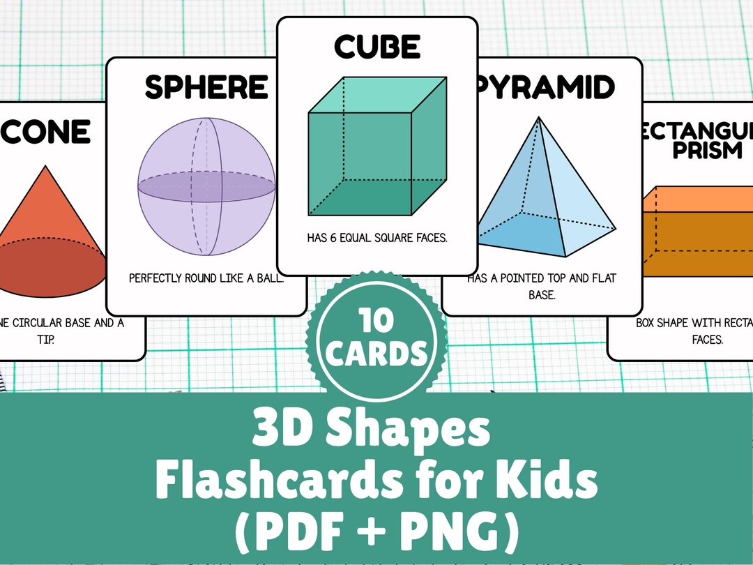 Printable Geometry Flashcards: 3D Shapes Learning Cards for Kids ...