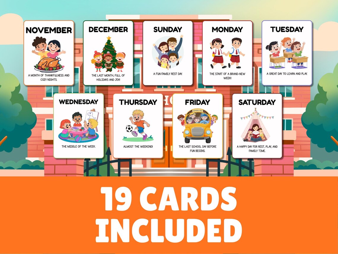 Days and Months Flashcards: Printable Learning Cards for Kids – Instant ...