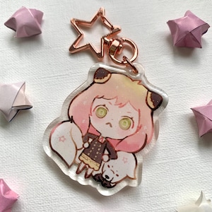 Glitter Anya Forger Keychain: Spy X Family Charm, Rose Gold Star Clasp ...