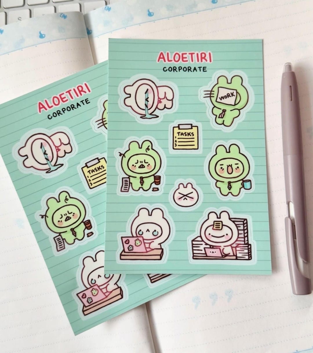 Corporate Cog Bunny Sticker Sheet: Waterproof Kawaii Planner Stickers ...