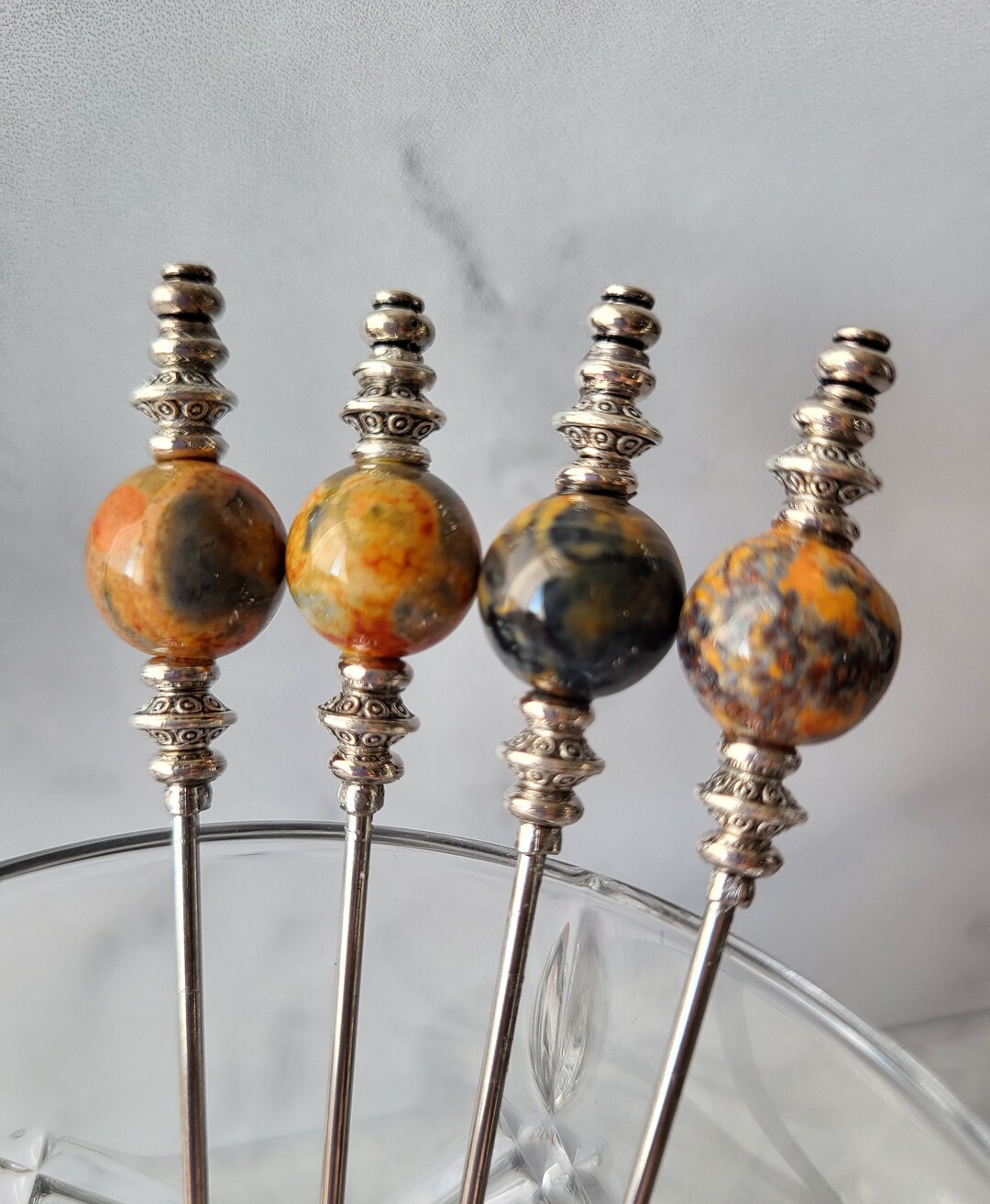 Bumblebee Agates, Martini Picks, Cocktail Picks, Appetizer or Dessert ...