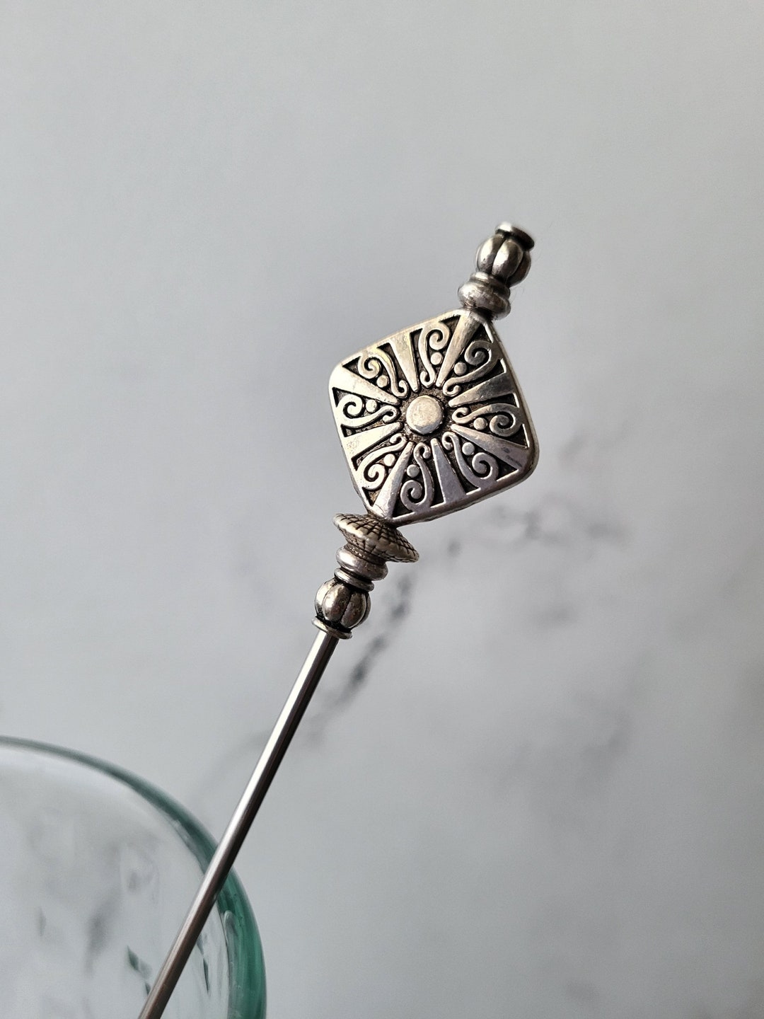 Swizzle Stick, Drink Stirrer, Metal Stir Stick, Etched Medallion, Ball ...