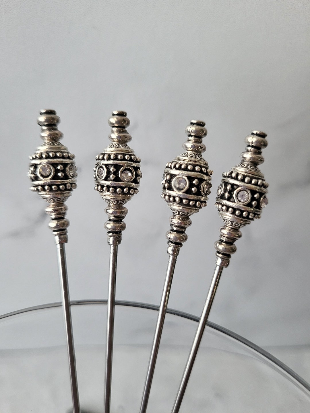 Silverplated Rhinestone Martini Picks, Cocktail Picks, Garnish Pins ...
