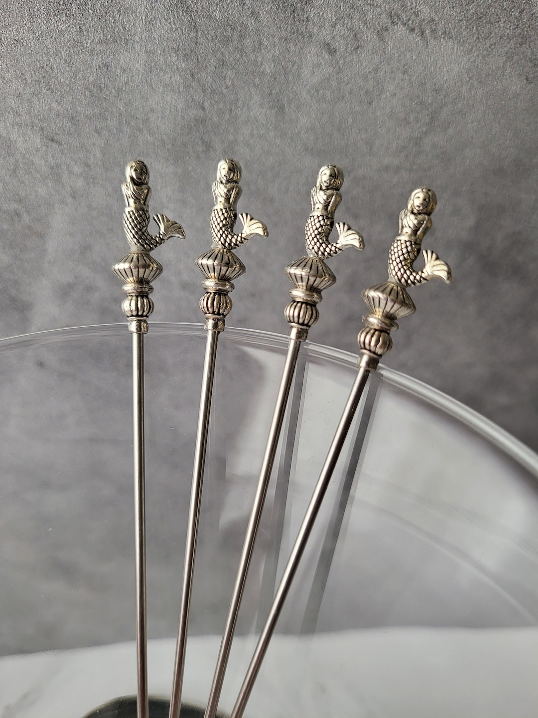 Silver Plated Mermaid Martini Picks, Cocktail Picks, Appetizer Skewer ...