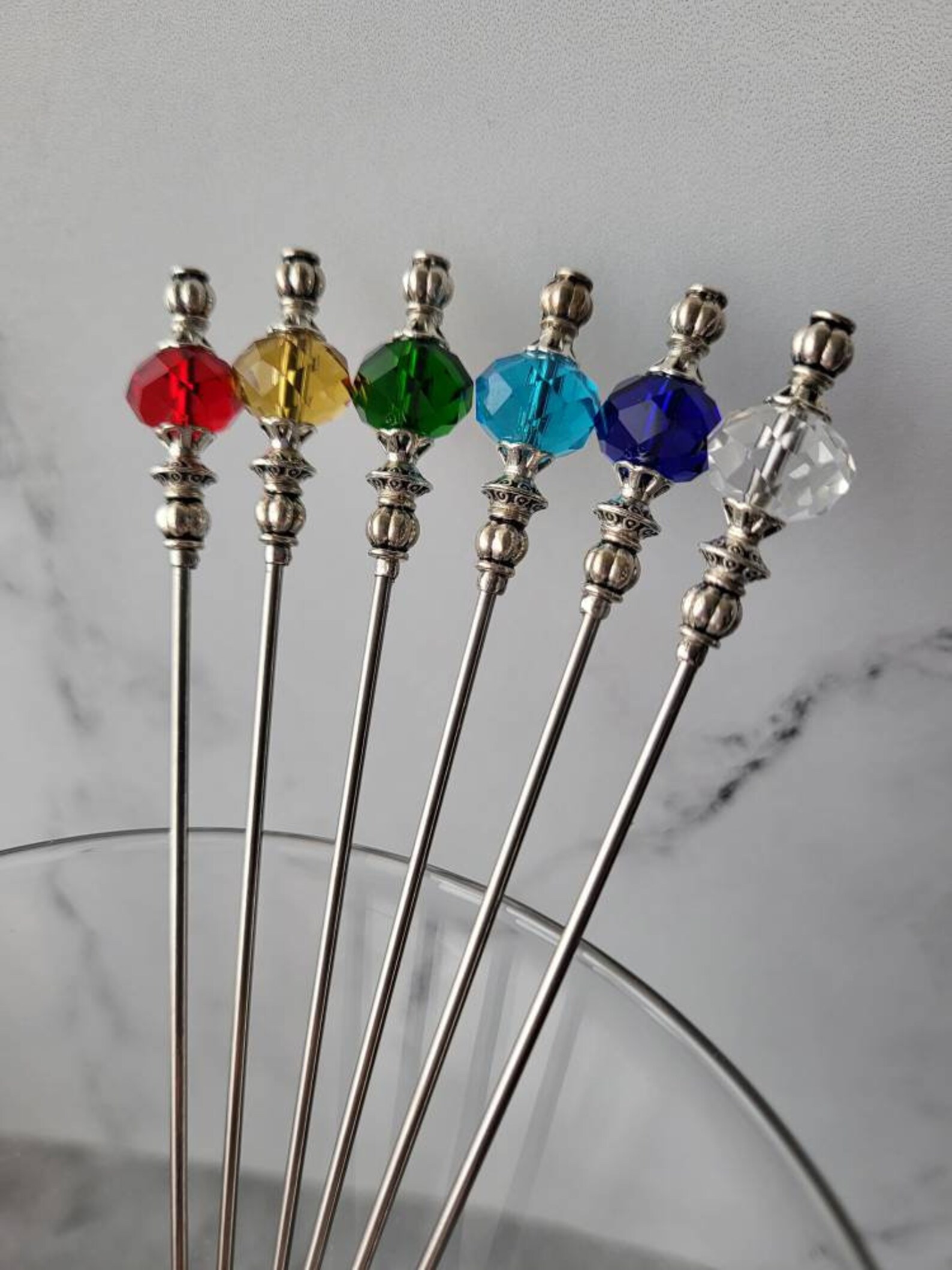 Faceted Glass Martini Picks 6pc Set Cocktail Picks Appetizer - Etsy