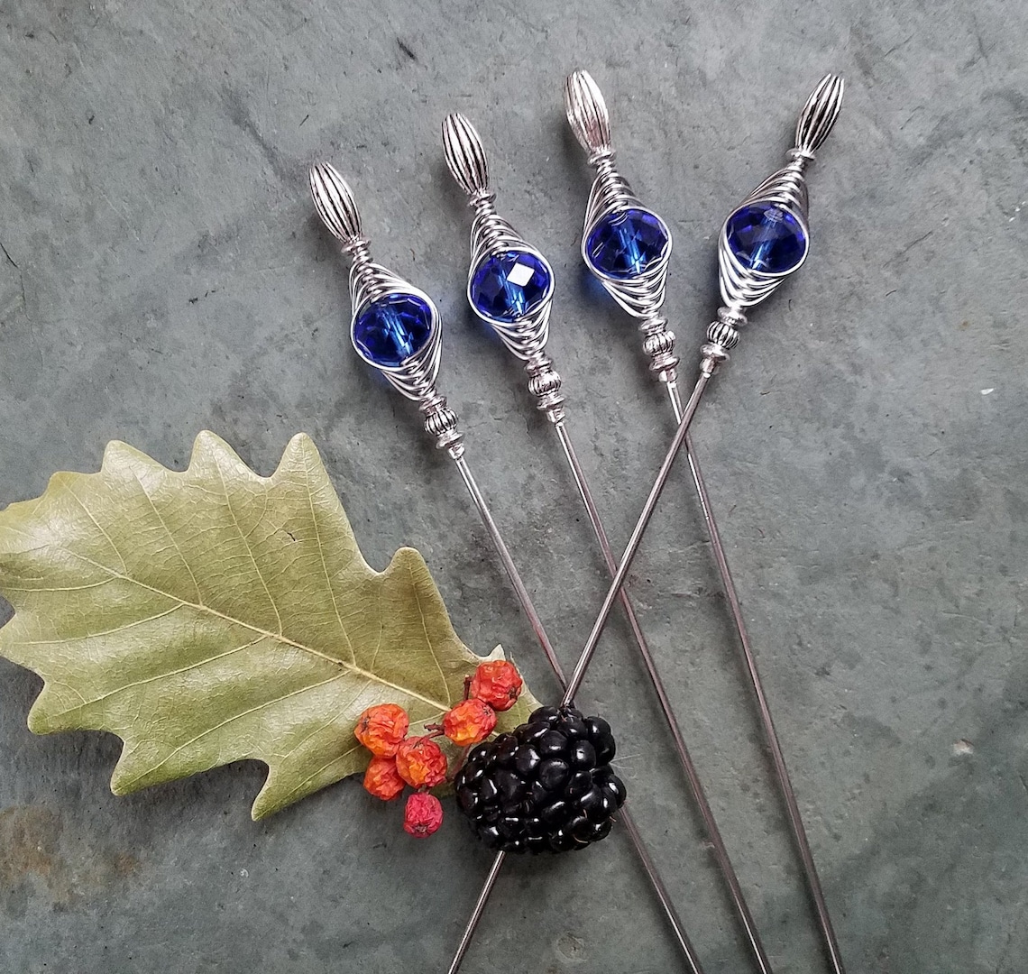 Sapphire Blue Crystals Elegant Pint Glass Garnish Spikes | Etsy