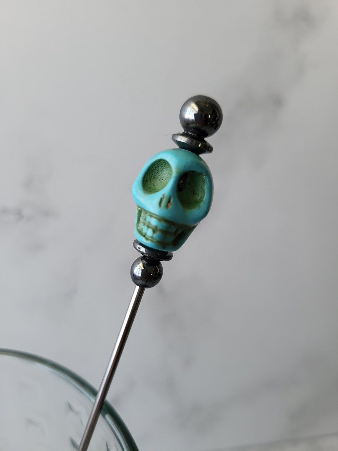 Swizzle Stick, Drink Stirrer, Metal Stir Stick, Large Blue Skull, Ball ...
