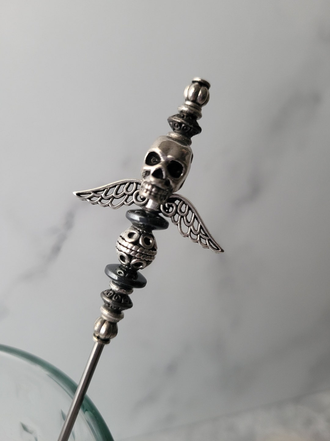 Swizzle Stick Drink Stirrer Fallen Angel Silver Skull Ball - Etsy