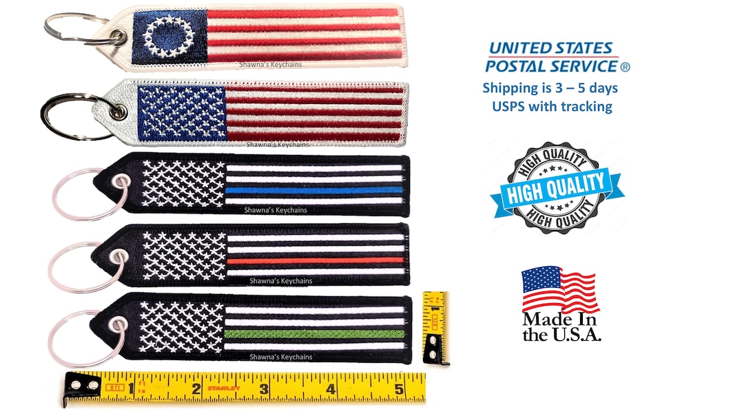USA Flag Keychain | Embroidered Patriotic Key Ring - Etsy