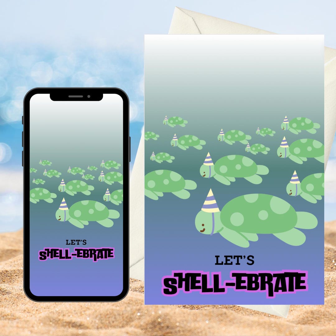 Turtle-themed Birthday Card Customisable 'shell-ebrate' With Puns - Etsy
