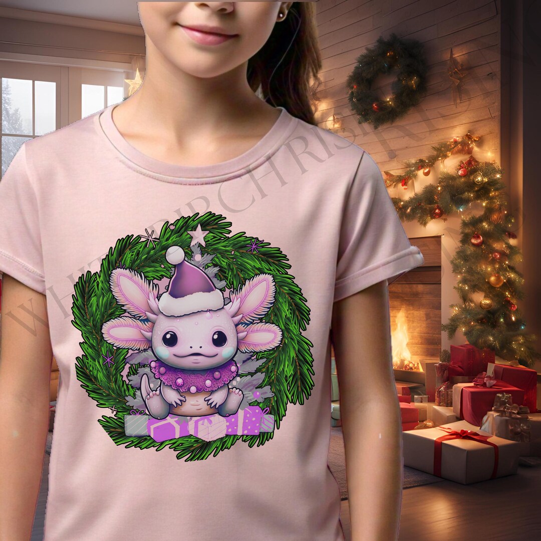 PURPLE AXOLOTL CHRISTMAS Family in Wreath Festive Holiday Salamander ...