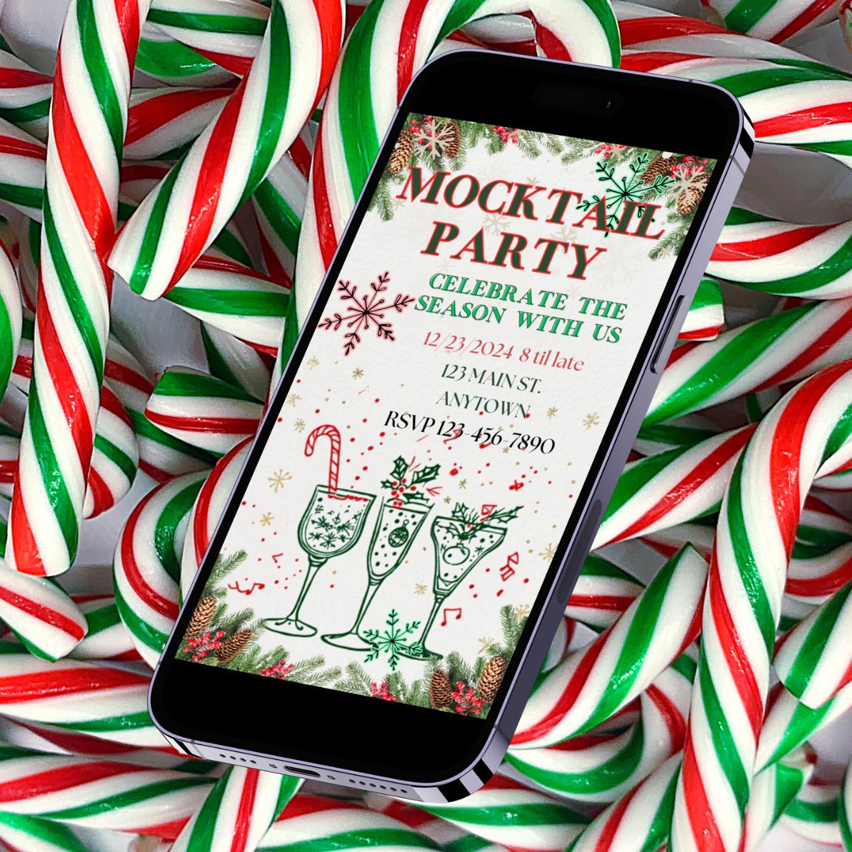 Holiday Mocktail Party Invitation Digital Download Sober Celebration ...