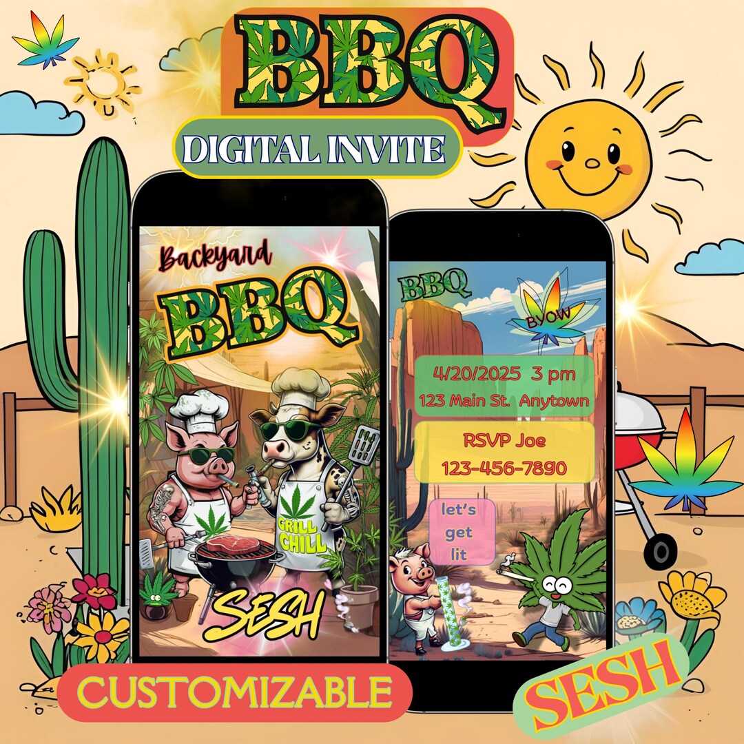 BBQ Party Invite Editable 420 Backyard Cookout Digital Download ...